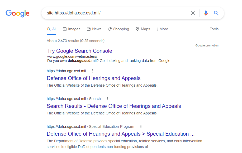 Defense Office of Hearings and Appeals > Search DOHA Site